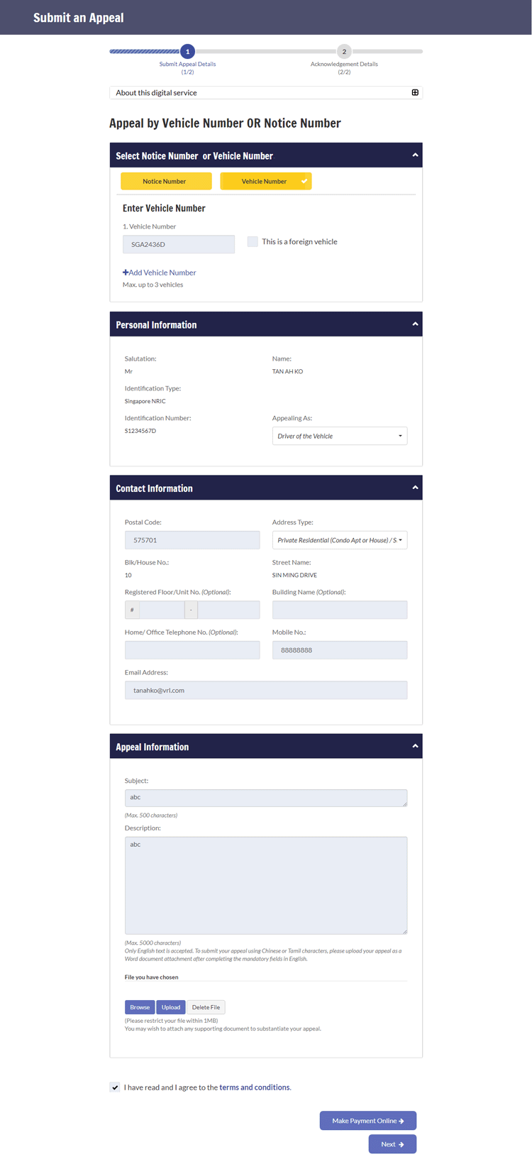 One Motoring Application Help